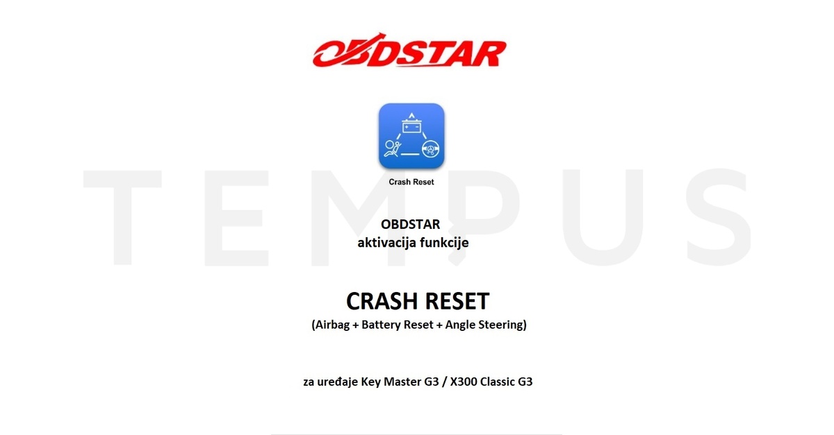 OBDSTAR aktivacija CRASH RESET (Airbag + Battery Reset + Angle Steering ...